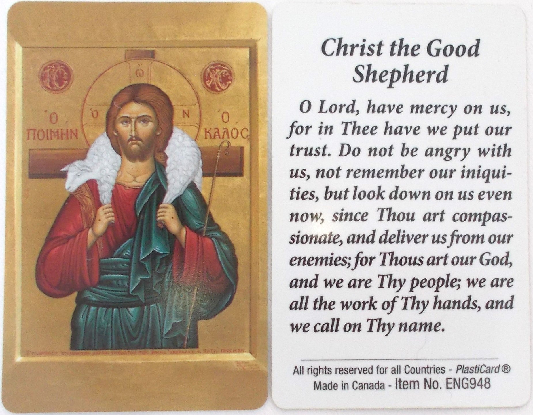Christ the Good Shepherd Plastic Prayercard – Lumen Christi Books & Gifts